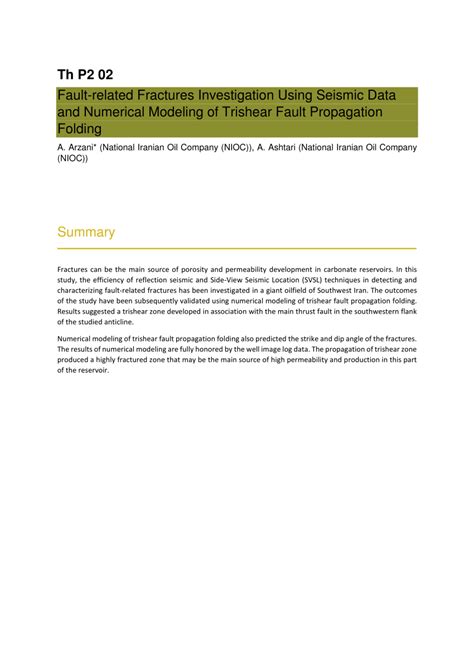 Pdf Fault Related Fractures Investigation Using Seismic Data And Numerical Modeling Of