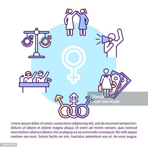 텍스트가 있는 고용 남녀 평등 개념 아이콘 교육 및 동등한 급여 Ppt 페이지 벡터 템플릿에 대한 여성의 권리 브로셔 잡지 선형 일러스트가 있는 소책자 디자인 요소 0명에