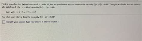 Solved For The Given Function Fx And Numbers L Cand E