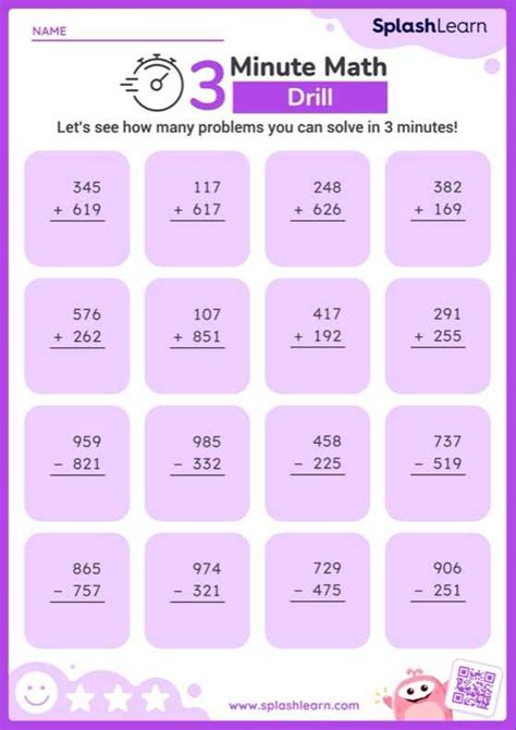 add and subtract two 3 digit numbers vertical timed practice worksheet
