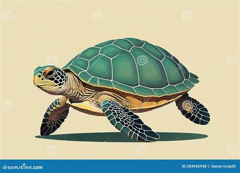 Illustration Of A Turtle On A Green Background In Cartoon Style Ai Generative Stock