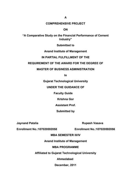 Comaparative Analysis Of Cement Industry Doc