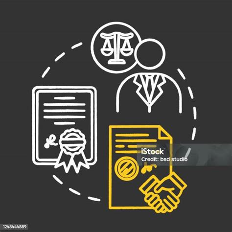 변호사 분필 Rgb 색상 개념 아이콘의 힘 법정 대리인 제3자와의 거래 봉인 공증인 서비스 아이디어 검은 색 배경에 벡터 격리 칠판 그림 개념에 대한 스톡 벡터 아트 및