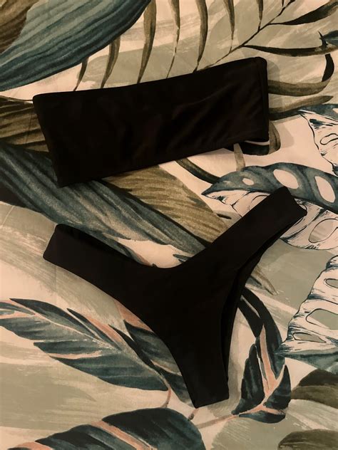 New Black Bikini Bandeau Style Top With V Shape Bottom Ebay Australia