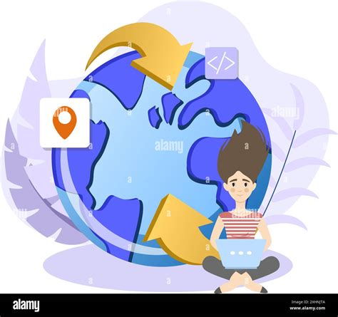 Software Developer Working Remotely Managing Global Project Using Laptop Stock Vector Image