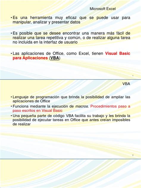Programación Excel Vba Pdf Microsoft Excel Visual Basic Para