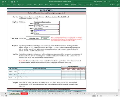 Excel Time Card Workbook Brian Hochstein Resume