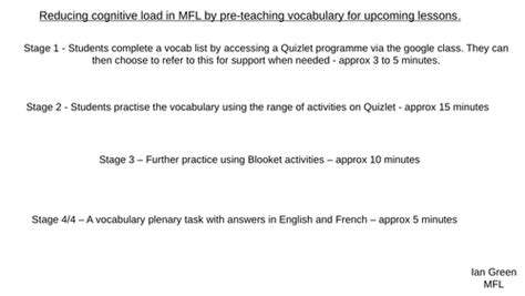 Reducing Cognitive Load By Pre Teaching Vocabulary Teaching Resources