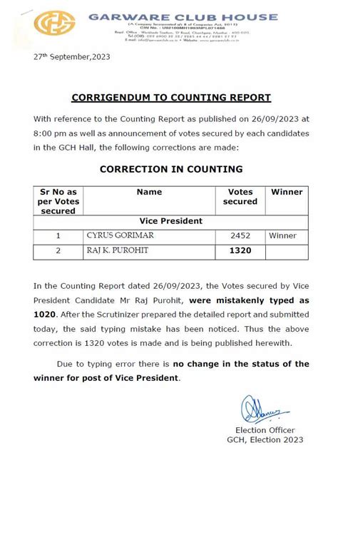 Corrigendum To Counting Report Garware Club House