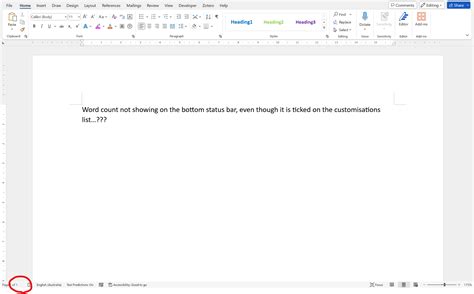 Word Count Not Showing Even Though Ticked Rmicrosoftword