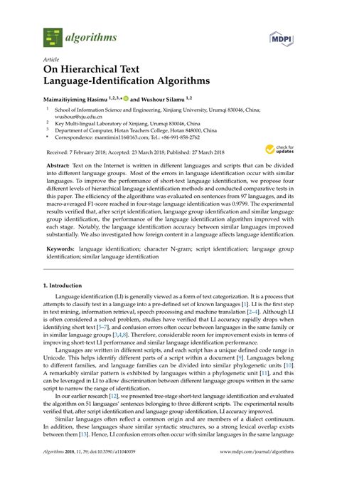 Pdf On Hierarchical Text Language Identification Algorithms