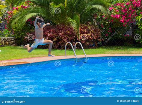 Boy Jumping In Pool Stock Image Image Of Outdoor Enjoying 25559481