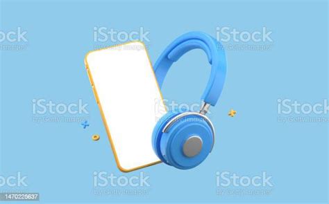 헤드폰과 스마트폰으로 음악 듣기 파란색 배경에 교육 듣기 팟캐스트 3d 렌더링 웹 회의에 대한 스톡 사진 및 기타 이미지 웹 회의 World Book Day 개념