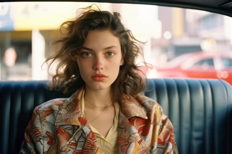 Premium Ai Image A Young Woman Sitting In The Back Seat Of A Car