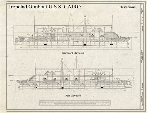 Blueprint Starboard Elevation Port Elevation Uss Cairo Ironclad