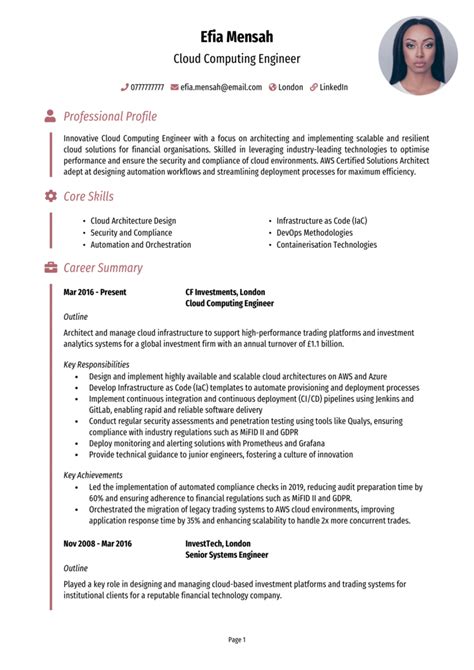 Cloud Computing Engineer CV Example Guide Get Hired Fast
