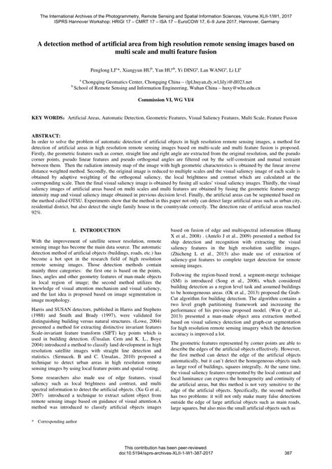 Pdf A Detection Method Of Artificial Area From High Resolution Remote