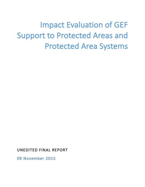 Impact Evaluation Of Gef Support To Protected Areas And Protected Area Systems Unedited Final