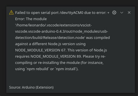 Node Js Requires Node Module Version Issue Microsoft Vscode Github