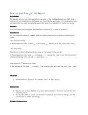 Exploring Matter And Energy Conservation In Lab Experiments Course Hero