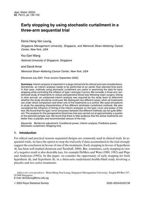 Pdf Early Stopping By Using Stochastic Curtailment In A Three Arm Sequential Trial