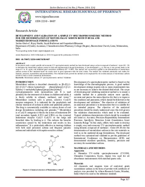 pdf development and validation of a simple uv spectrophotometric