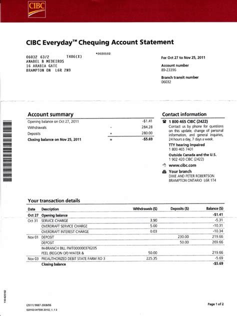 Cibc Bank Statement Dob Aug 18 1966 Driv Lic M21280410665818 Pdf