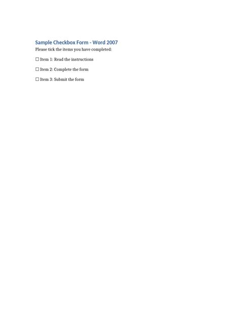 Sample Checkbox Form Word 2007 Pdf