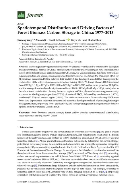 Pdf Spatiotemporal Distribution And Driving Factors Of Forest Biomass Carbon Storage In China