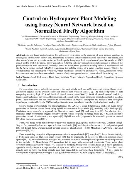 Pdf Control On Hydropower Plant Modeling Using Fuzzy Neural Network