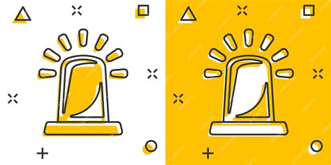 만화 스타일의 비상 경보 아이콘 격리 된 배경에 경고 램프 만화 벡터 일러스트 레이 션 경찰 긴급 스플래시 효과 기호 비즈니스 개념 프리미엄 벡터