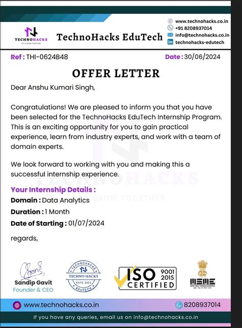 Anshu Singh On Linkedin Internship Dataanalytics Technohacks