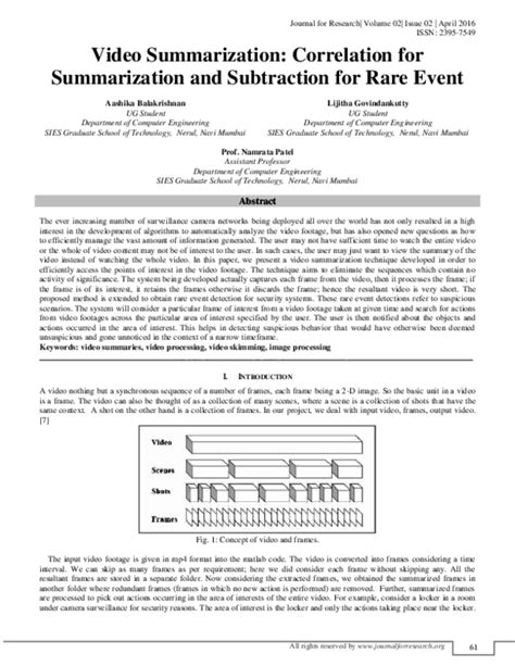 video summarization correlation for summarization and subtraction for