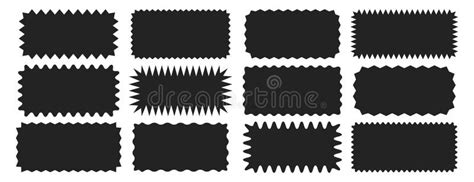black rectangle frames with jagged edges curved badges with wiggly