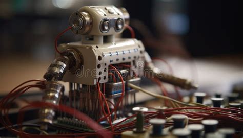 Futuristic Robotic Arm Repairs Complex Circuit Board Generated By Ai Stock Illustration