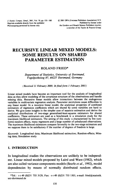 Pdf Recursive Linear Mixed Models Some Results On Shared Parameter