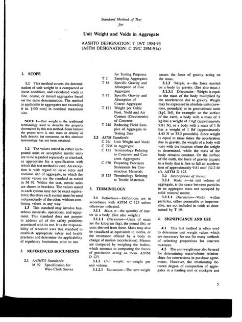 T 019m 93 Unit Weight And Voids In Aggregate Pdf Pdf