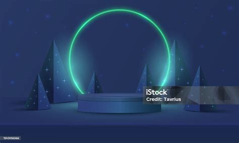 추상 현실적인 3d 실린더 받침대 연단 원형 네온 조명 배경 빨간색 녹색 피라미드 크리스마스 트리입니다 최소한의 벽 장면 모형 제품 디스플레이 메리 크리스마스와 새해 복