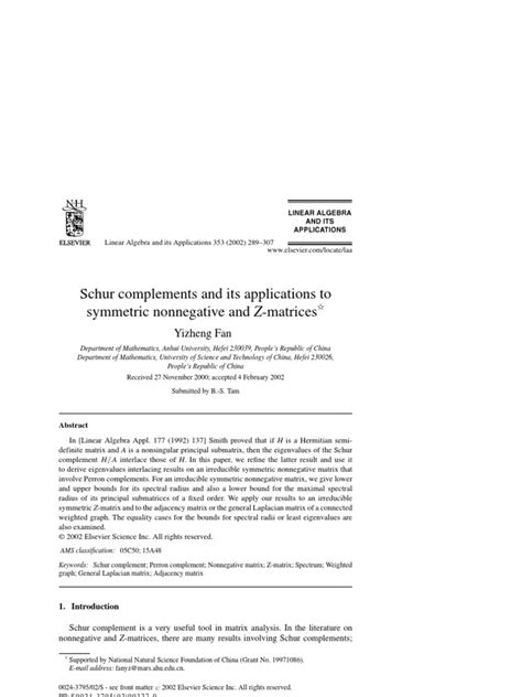 Schur Complements And Its Applications To Symmetric Nonnegative And Z Matrices Pdf