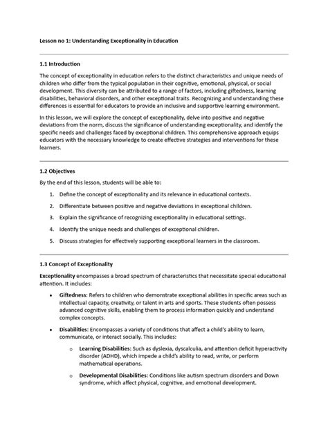 Lesson No 1 Understanding Exceptionality In Education Pdf