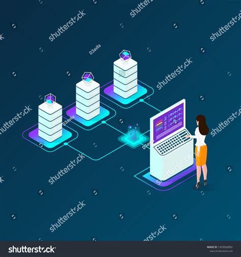 Woman Interacting Charts Analyzing Statistics Data Stock Vector