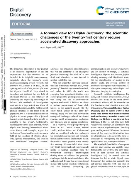 Pdf A Forward View For Digital Discovery The Scientific Challenges Of The Twenty First