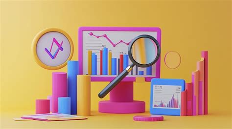 a colorful 3d illustration of a computer monitor displaying a line