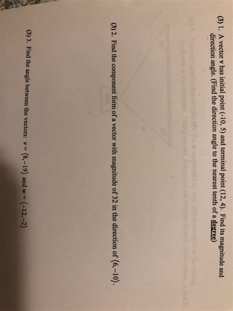 solved 3 1 a vector v has initial point 10 5 and
