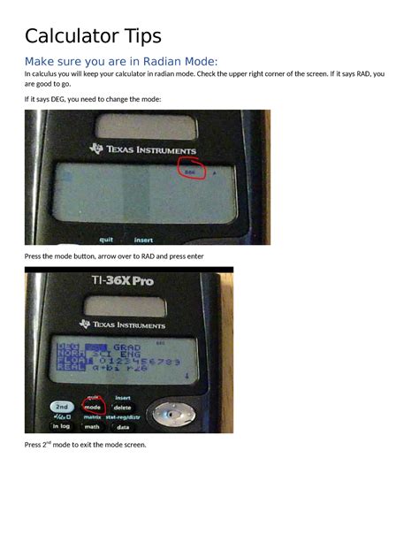 General Calculator Tips Calculator Tips Make Sure You Are In Radian Mode In Calculus You Will