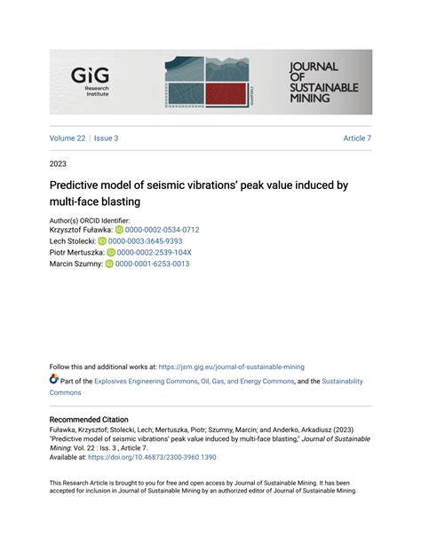 Pdf Predictive Model Of Seismic Vibrations Peak Value Induced By