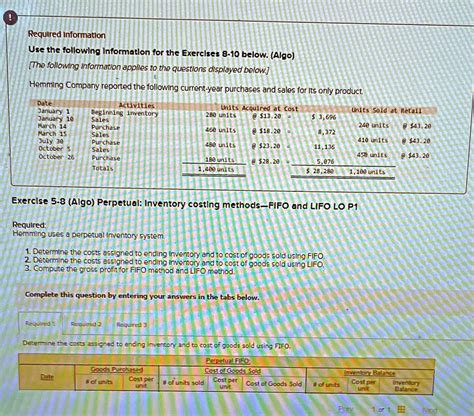 Solved Required Information Use The Following Information For The Exercises 8 10 Below Algo