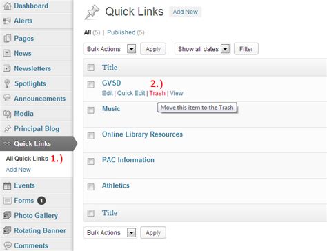 quick links demo site