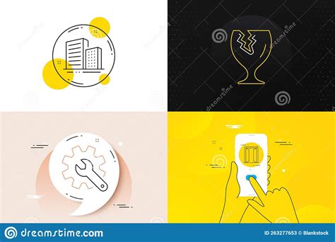 Minimal Set Of Open Door Customisation And Fragile Package Line Icons