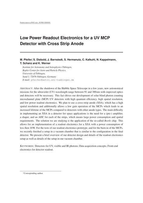 Pdf Low Power Readout Electronics For A Uv Mcp Detector With Cross